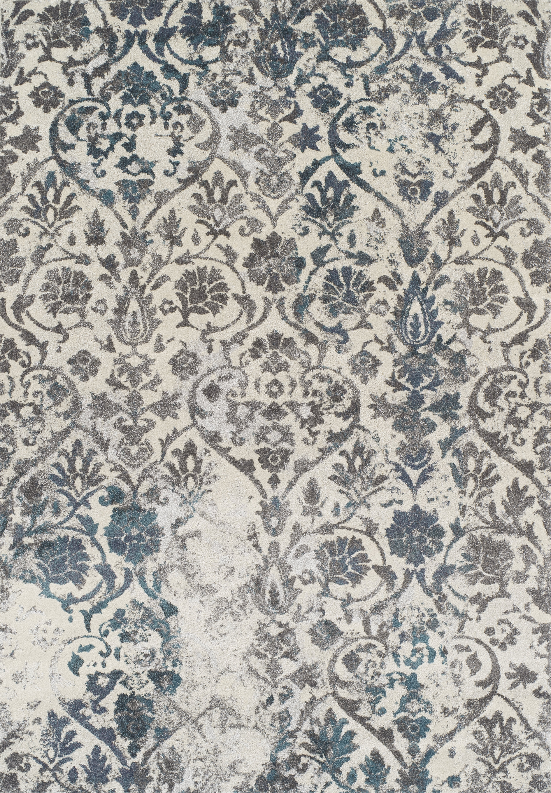 DBK Addison Platinum Distressed Damask Peacock Rug | Wayfair