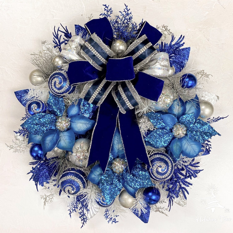 The Holiday Aisle® Lux Blue Christmas Handcrafted Faux Poinsettia 22 ...