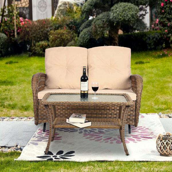 VIVIJASON High-Density Polyethylene (HDPE) Wicker 2 - Person Seating ...