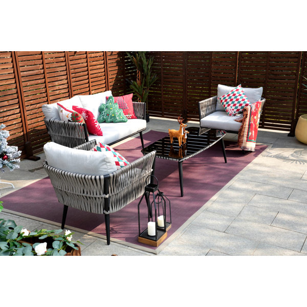 DirectWicker Javarion 4 Piece Complete Patio Set with Cushions | Wayfair