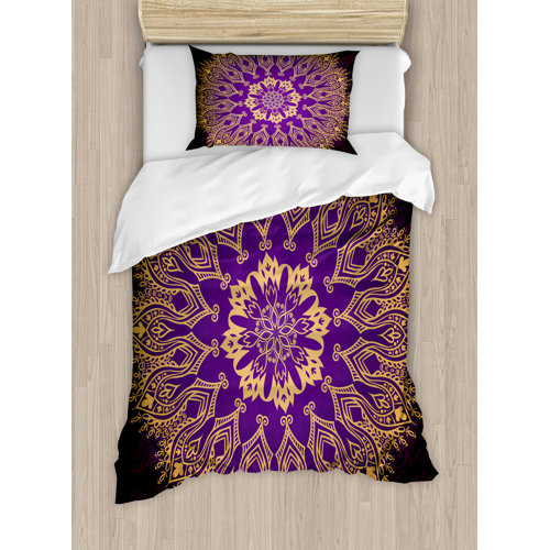 Ambesonne Mandala Round Purple/Gold/Black Microfiber Eclectic Duvet ...
