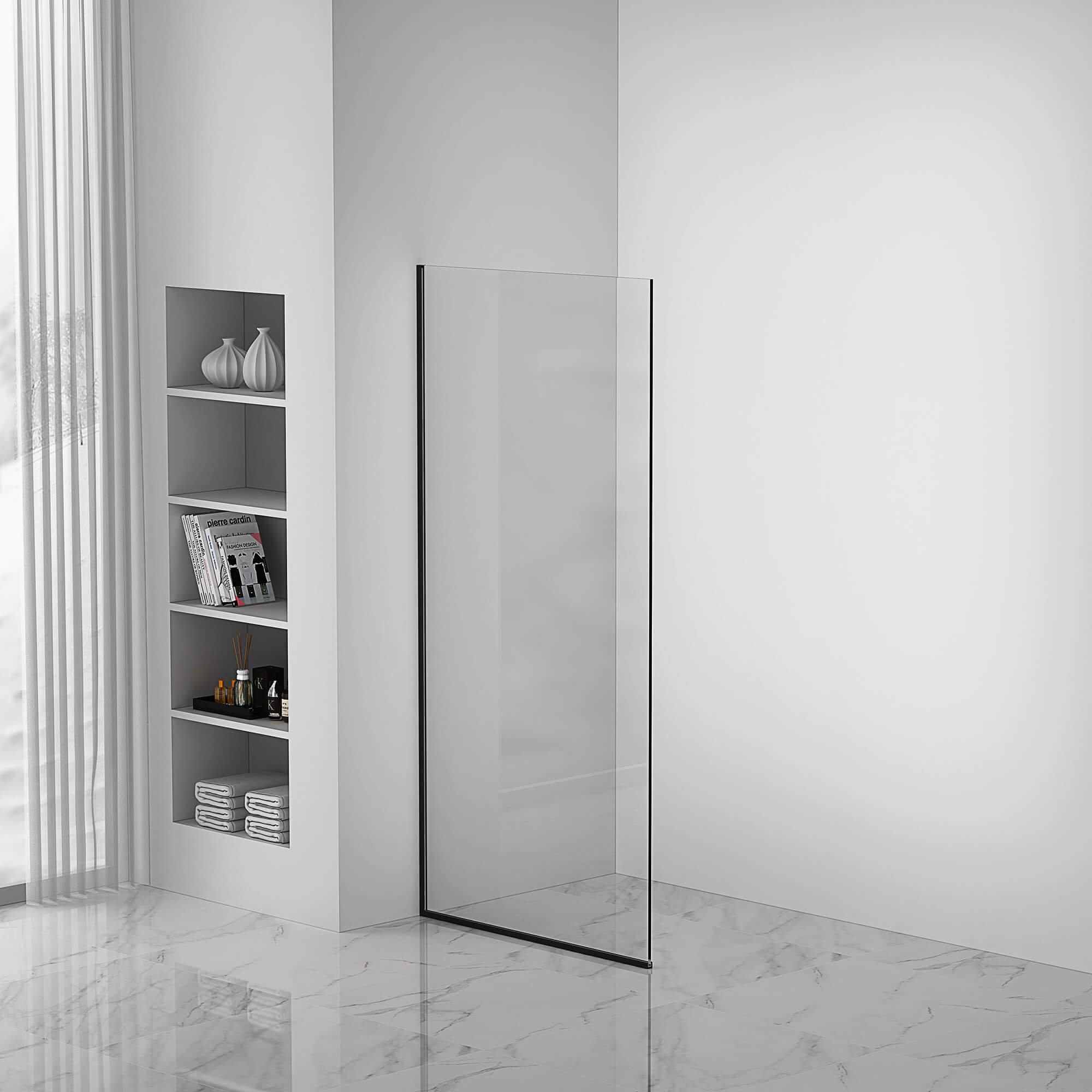 Fine Fixtures 34'' W x 74.25'' H Semi-Frameless Fixed Glass Panel with ...