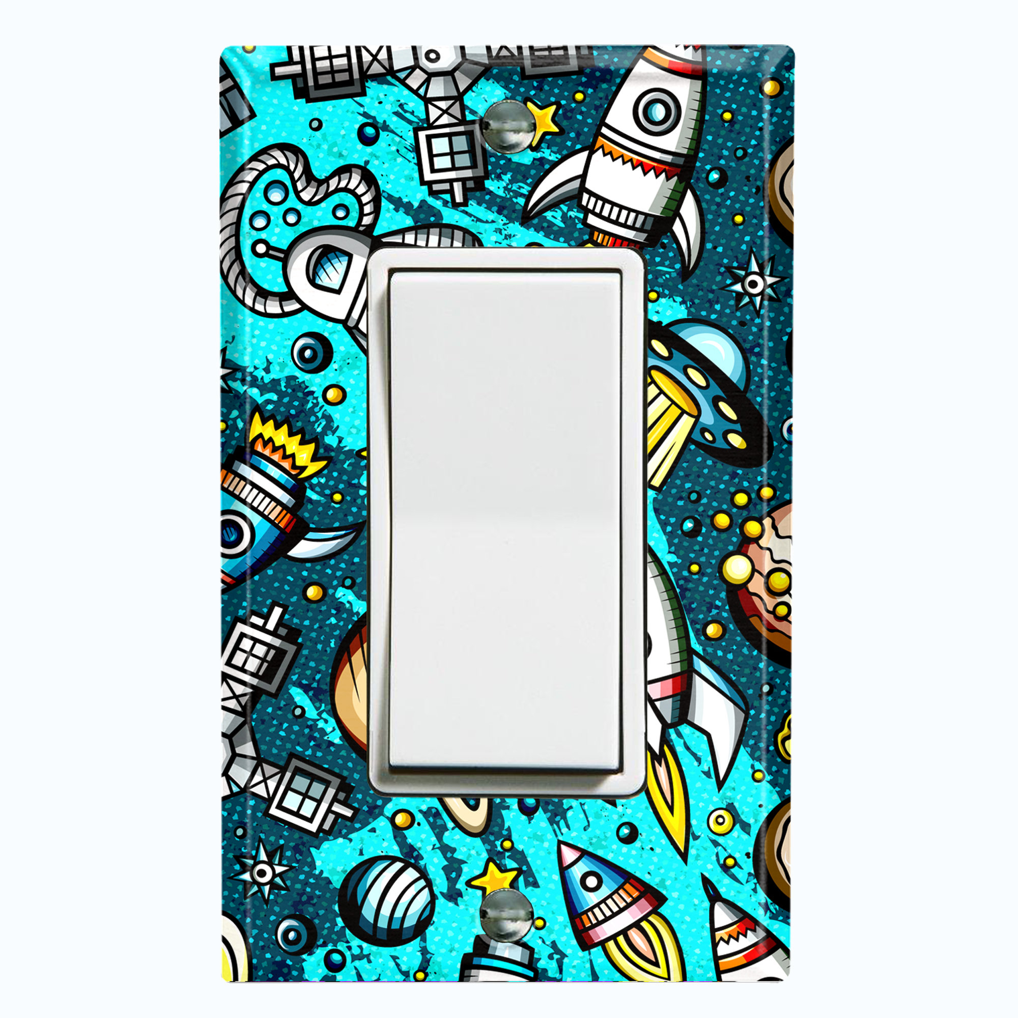 WorldAcc Rocket Ship Space Planet Astronaut Teal 1-Gang Rocker Wall ...