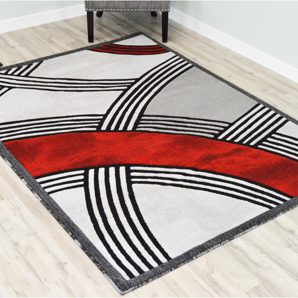 Orren Ellis Arbutus Performance Red/Gray Rug | Wayfair