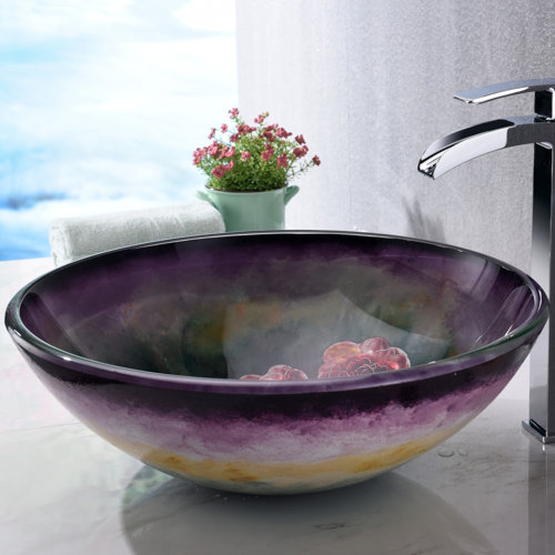 ANZZI Impasto 16.5'' Handpainted Mural Tempered Glass Circular Vessel ...