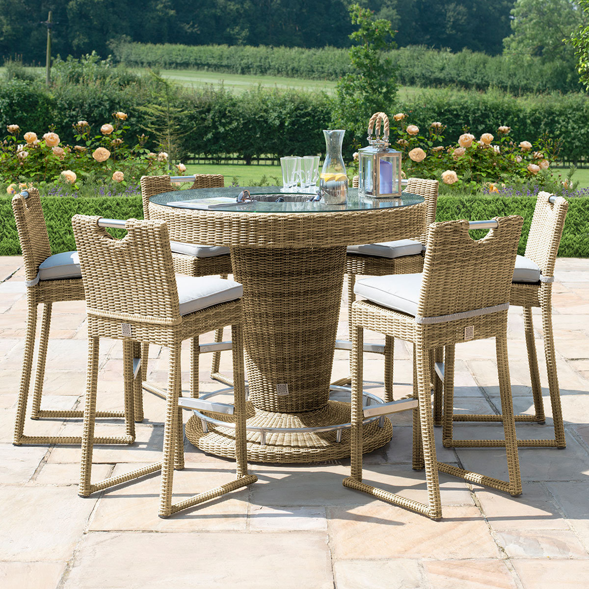 Dakota Fields Lotta 6 Seater Round Rattan Bar Set - with Ice Bucket ...
