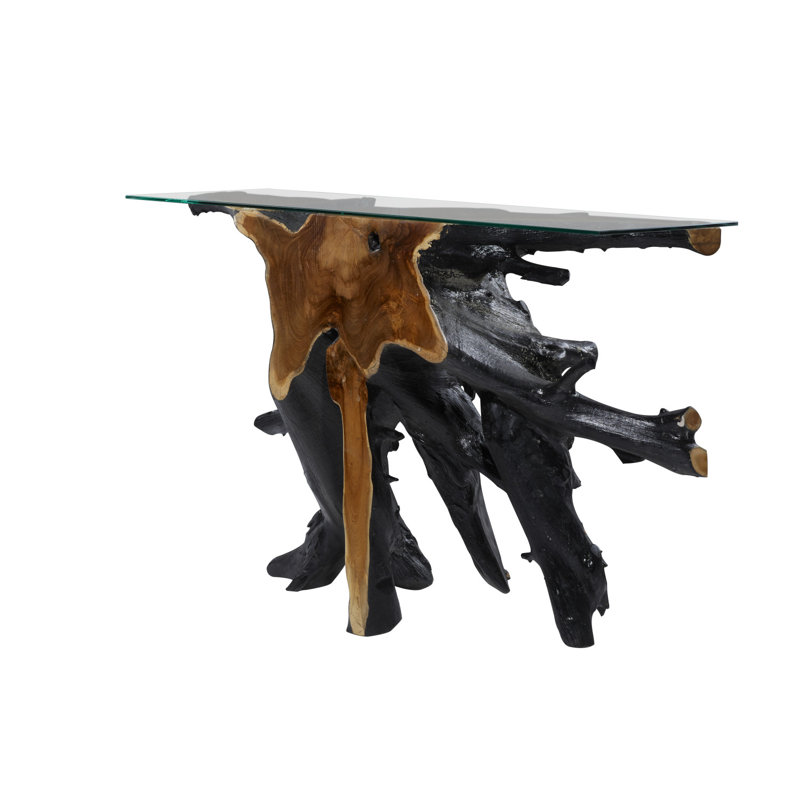 Loon Peak® Rocton Black Teak Wood Live Edge Tree Stump Console Table ...