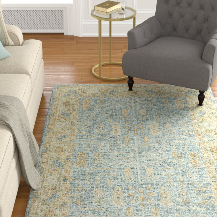 Charlton Home® Fitzwater Oriental Hand Hooked Wool Blue/Gold Area Rug ...