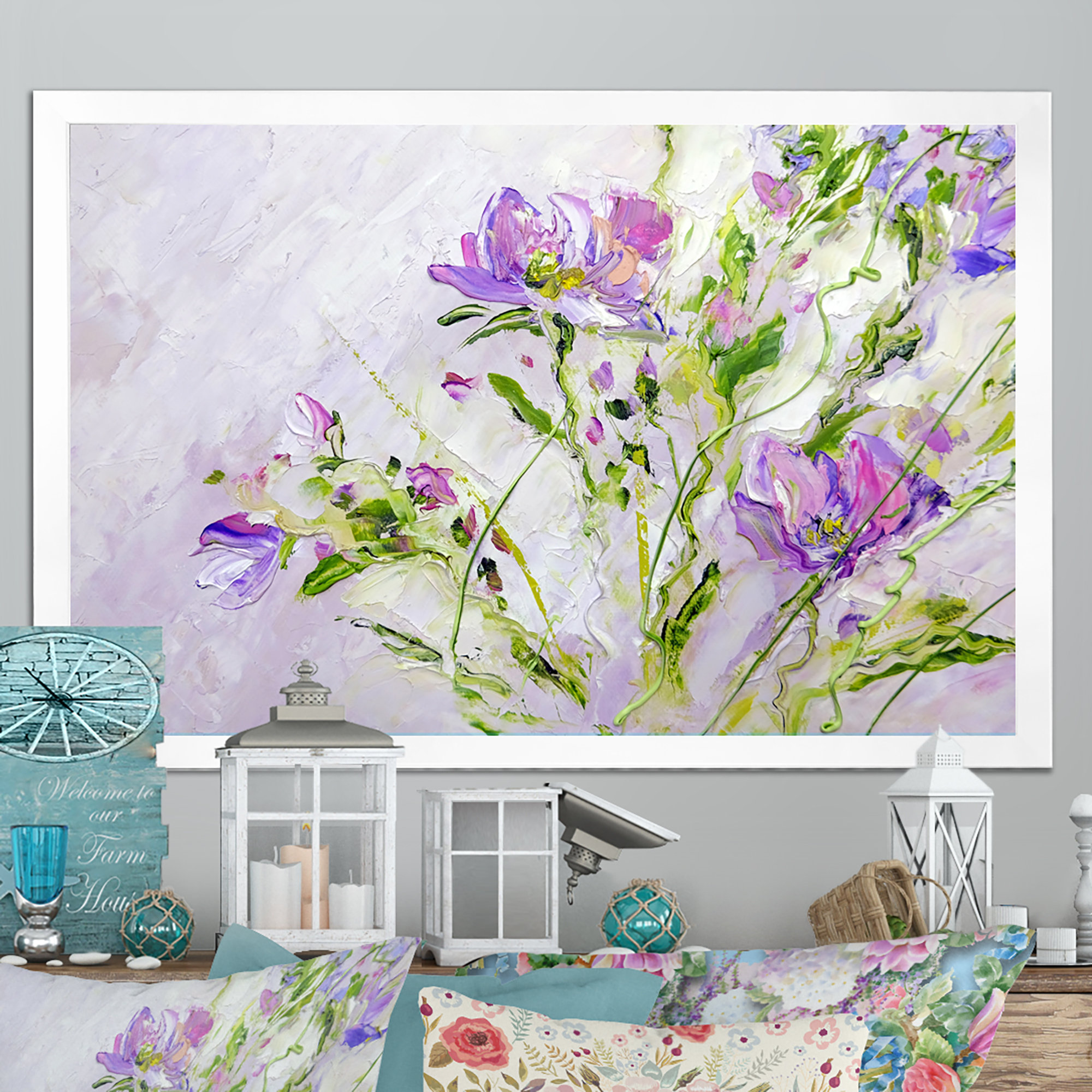 Winston Porter Modern Purple Spring Flowers - Painting on Canvas | Wayfair