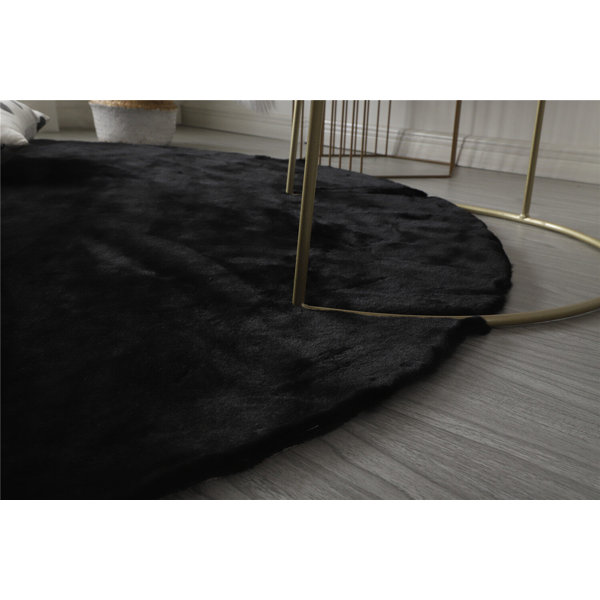 HERVEY Black Novelty Faux Rabbit Fur Rug Luxury Soft Thicken Faux Fur ...