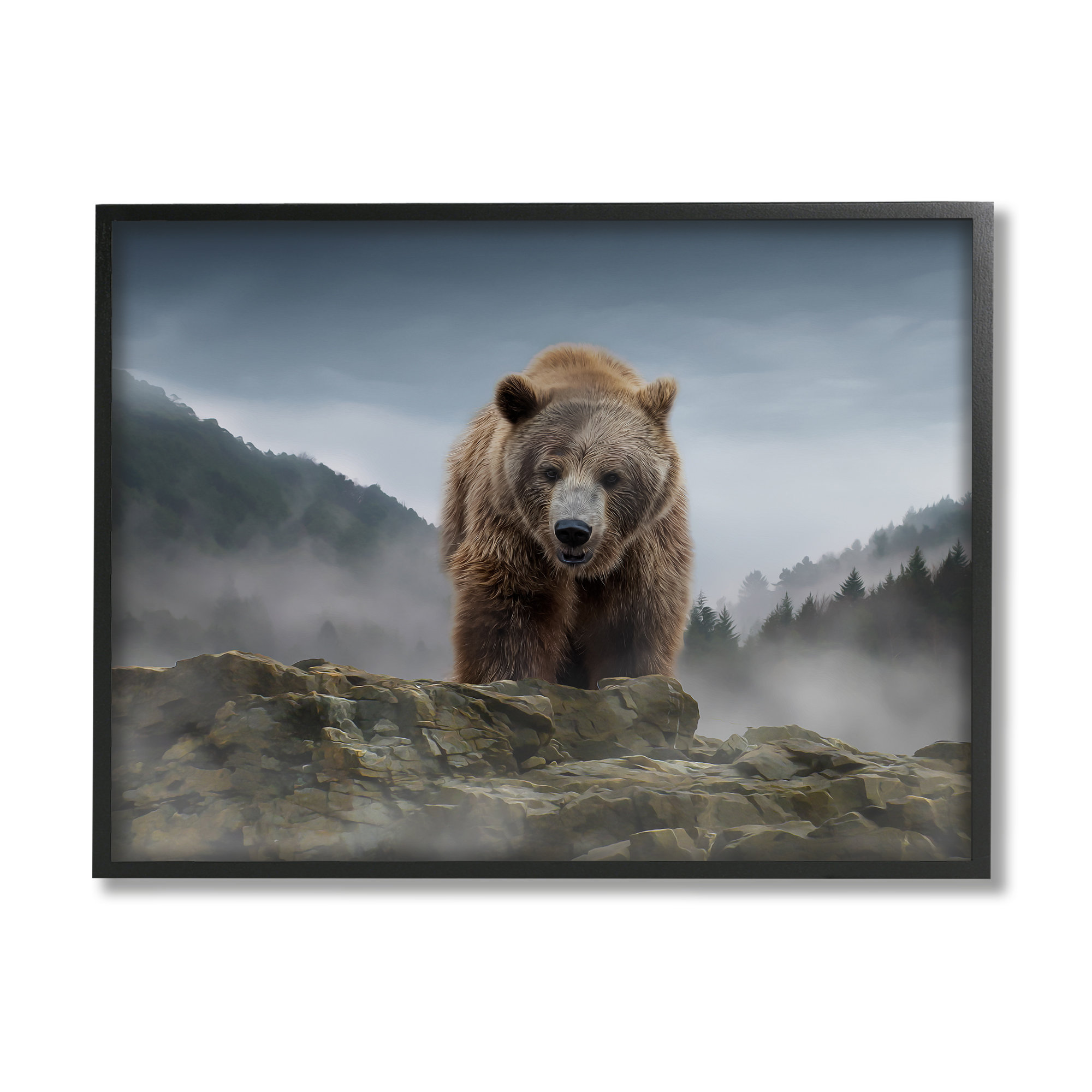 Stupell Industries Roaring Brown Grizzly Bear Rocky Mountain Top View ...