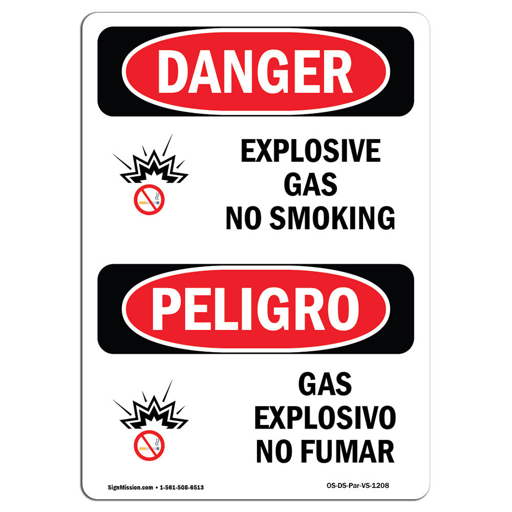SignMission 1208_OSHA Danger Sign - Explosive Gas No Smoking Bilingual ...