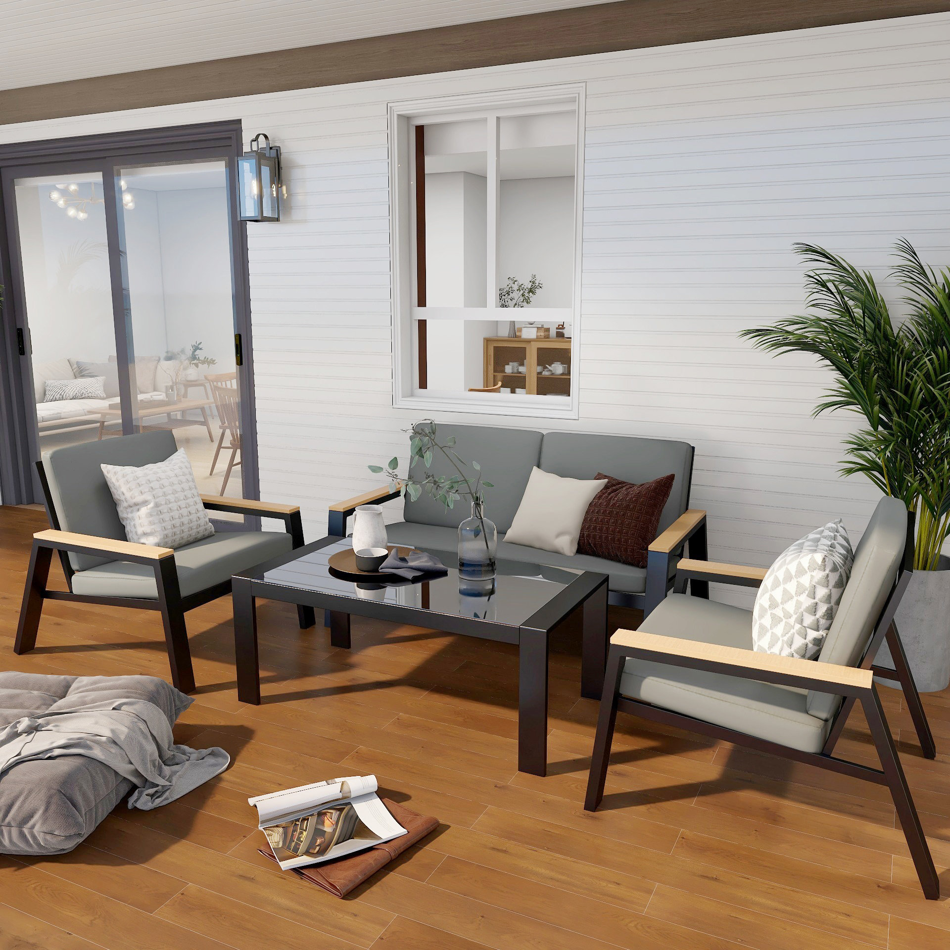 George Oliver Fyke Metal 4 - Person Seating Group with Cushions | Wayfair