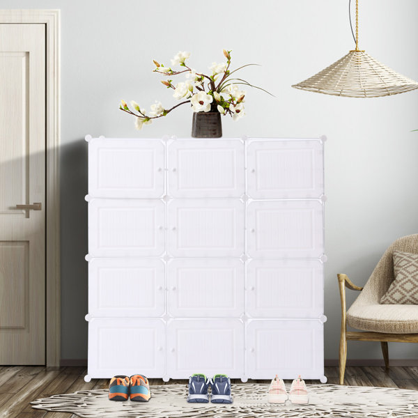 Rebrilliant 48 Pairs White Plastic Shoe Storage Cabinet | Wayfair