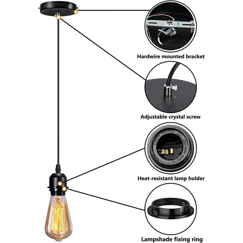17 Stories Industrial Mini Pendant Light Kit E26 E27 Base Edison ...