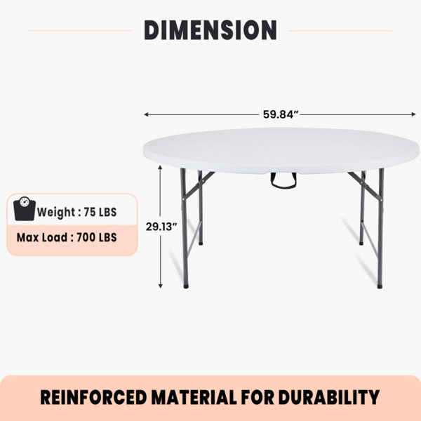 Naomi Home Round Bi-Fold Resin Table with Carrying Handle 5 ft Card ...