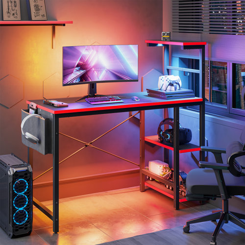 17 Stories Johnothan Computer Desk with 4 Tiers Shelves, LED, 44 ...