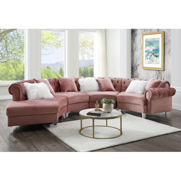 Everly Quinn Brucelyn 140.94'' Symmetrical Velvet Tufted Curved Sofa ...