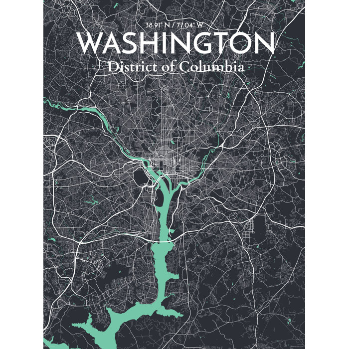 OurPoster.com Washington DC City Map On Paper Graphic Art | Wayfair