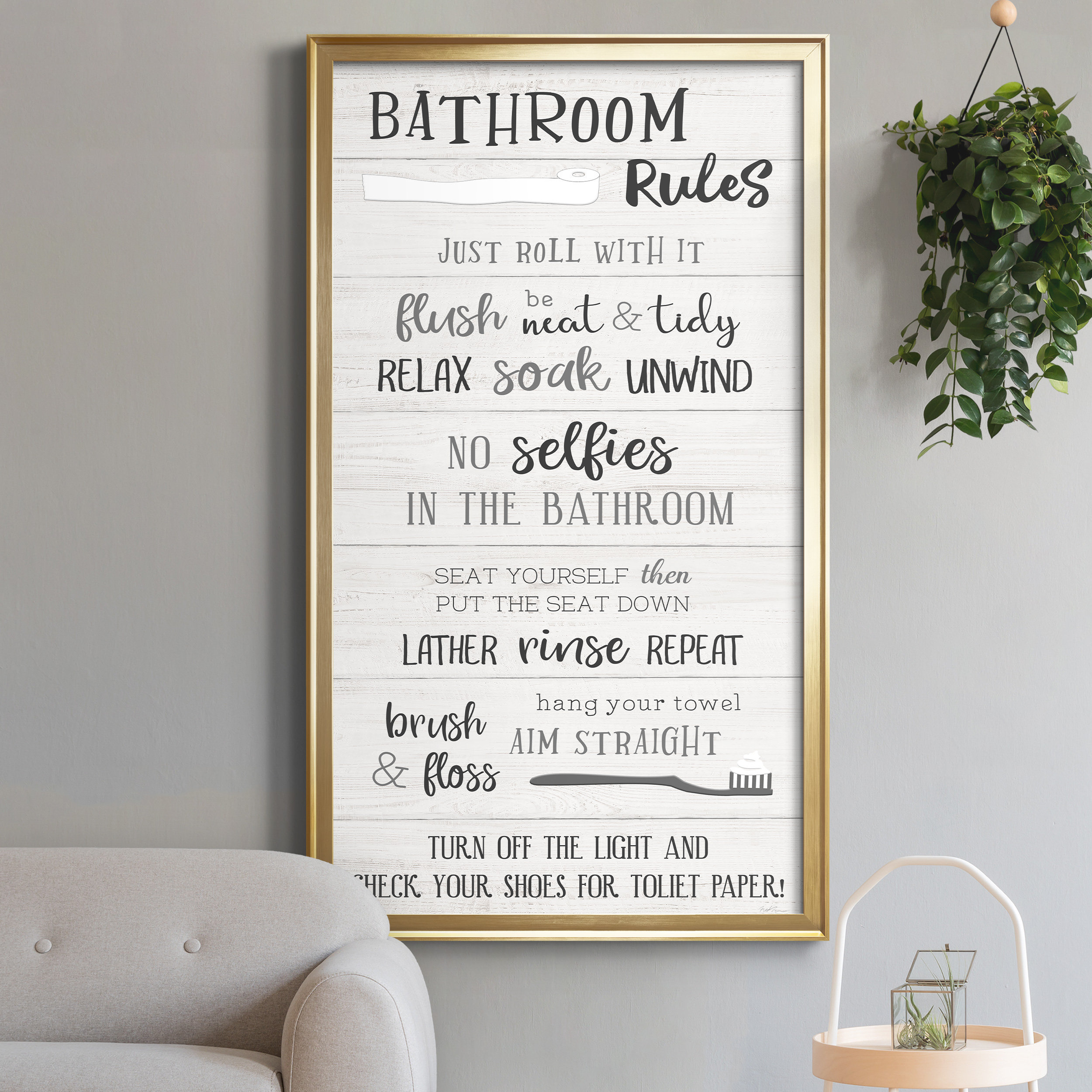 Trinx Bathroom Rules - Picture Frame Textual Art on Canvas | Wayfair