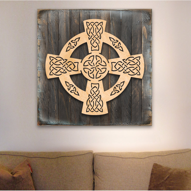 World Menagerie Celtic Wheel Cross Wooden Block Sign Wall Decor | Wayfair