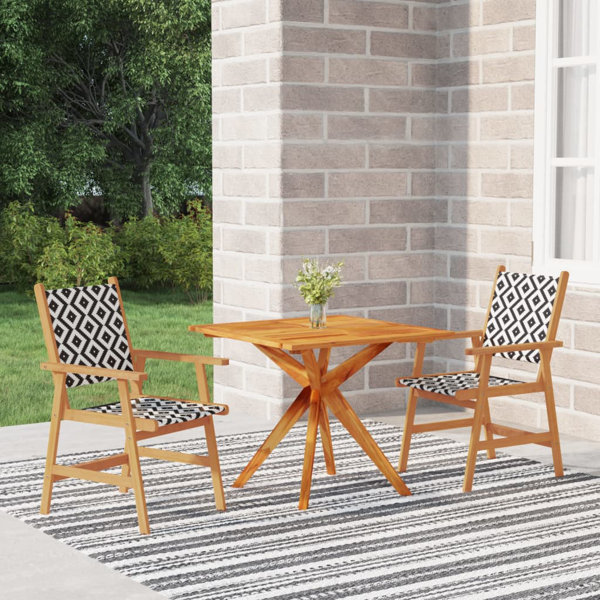 Union Rustic Patio Table and Chairs Conversational Set Solid Acacia ...