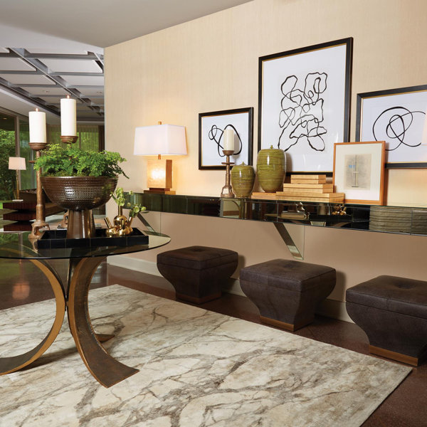 Global Views Lotus Dining Table w/Glass Top-Antique Gold/Bronze | Wayfair