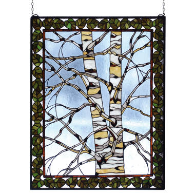 Loon Peak® Birch Tree In Winter Stained Glass Window Panel | Wayfair