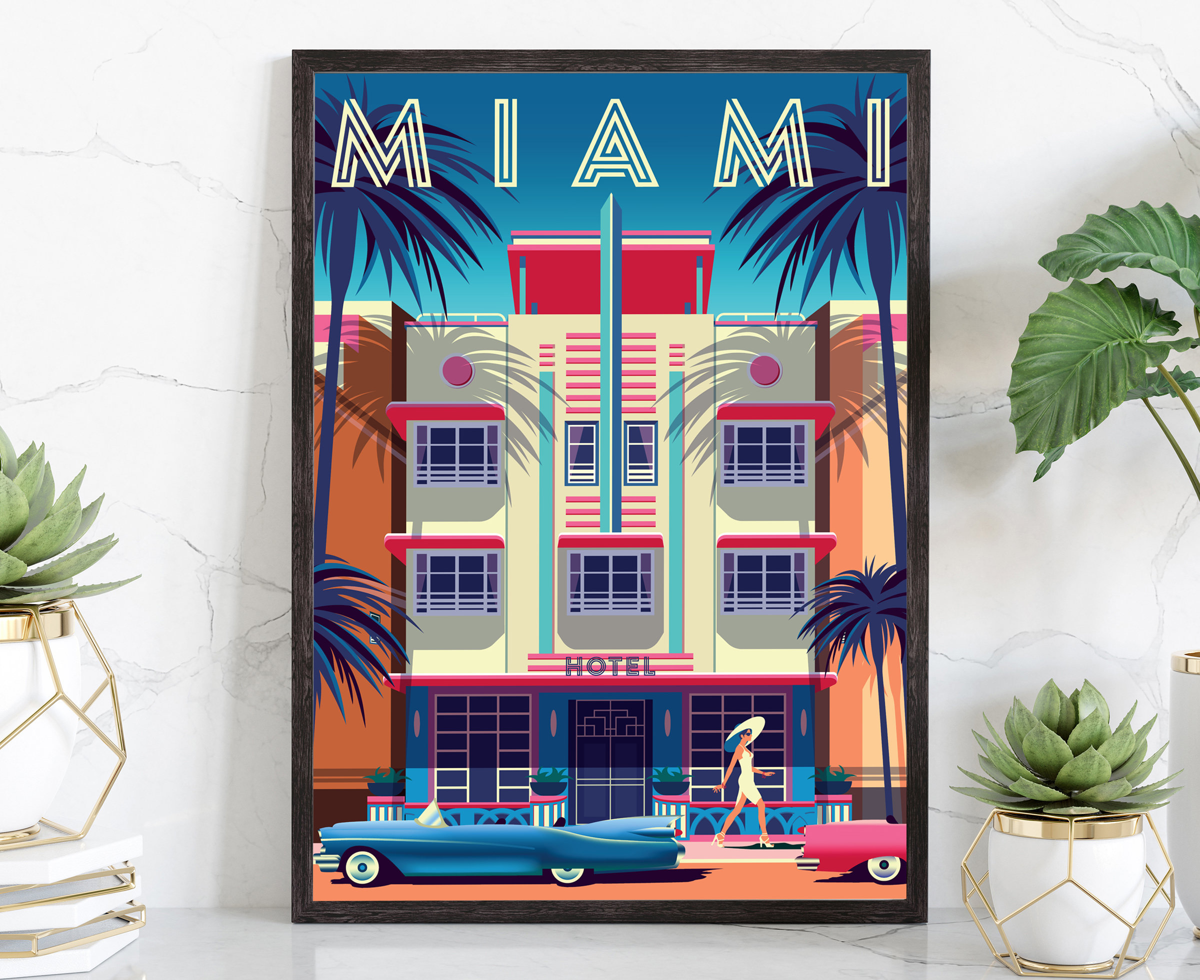 Trinx Miami Retro Style State Travel Poster - Unframed Advertisements ...