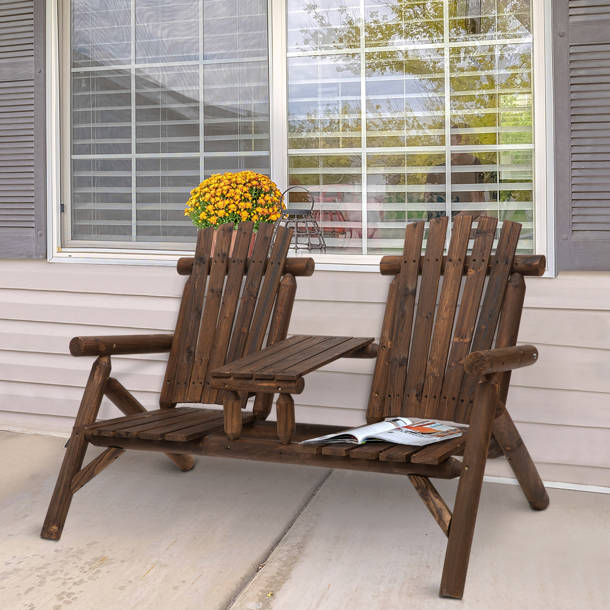 Millwood Pines Gwen Solid Wood Double Adirondack Chair with Table ...
