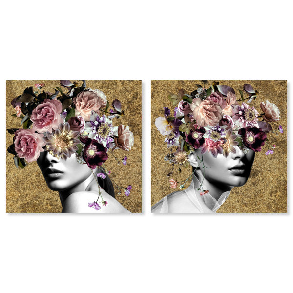 Oliver Gal Flower Head Collage - 2 Piece Wrapped Canvas Graphic Art Set ...