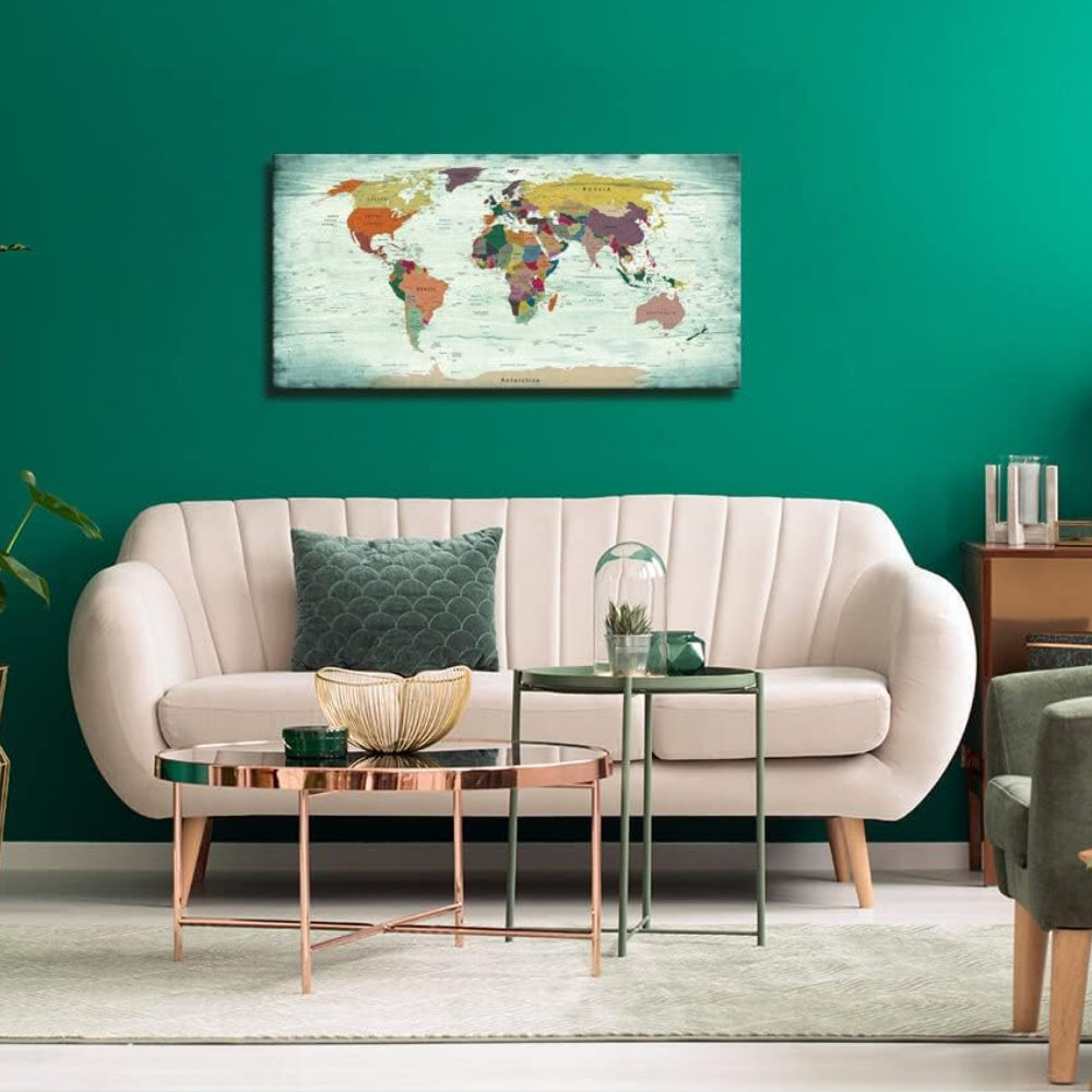 Breakwater Bay Gamze World Map HD Canvas Map of the World Wall Décor ...