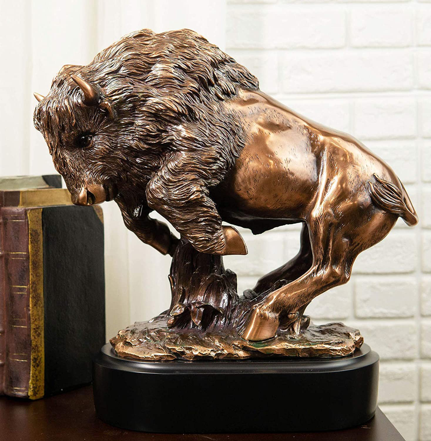 Foundry Select Ebros Large Wild Angry Charging Bison Statue In Bronze ...