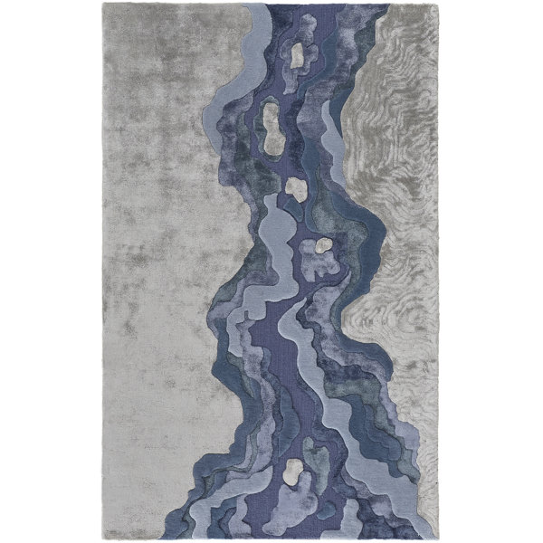Orren Ellis Antonela Handmade Hand Tufted Blue/Silver Rug | Wayfair
