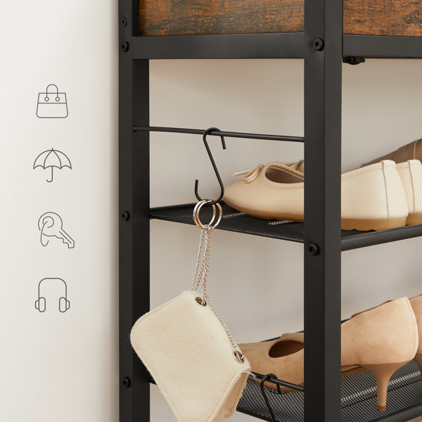 Steelside™ 12 Pairs Rustic Brown/Black Shoe Rack & Reviews | Wayfair