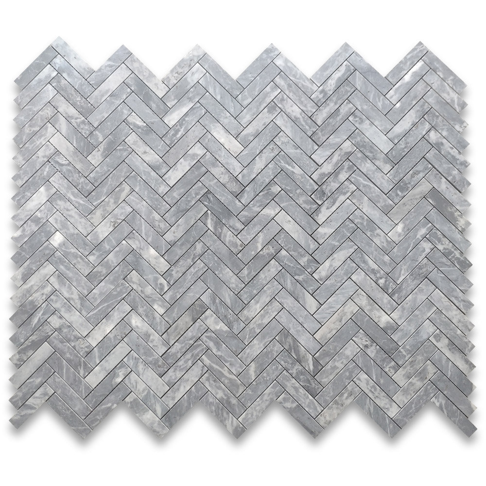 Marble Online Bardiglio 9" x 11" Marble Herringbone Mosaic Wall & Floor ...