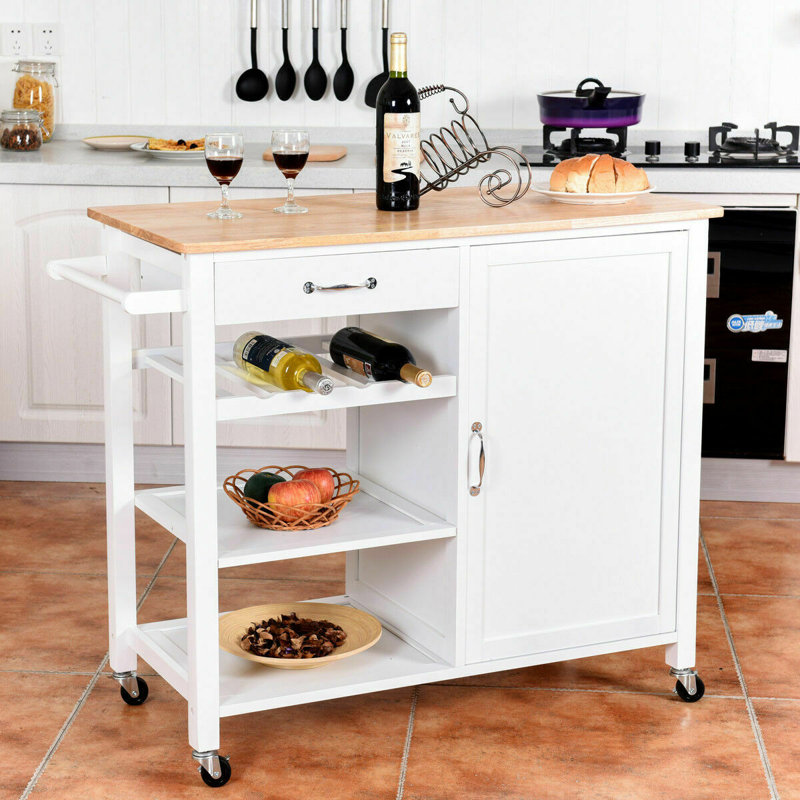 August Grove® Gresham 39.5'' Wide Rolling Kitchen Cart with Solid Wood ...
