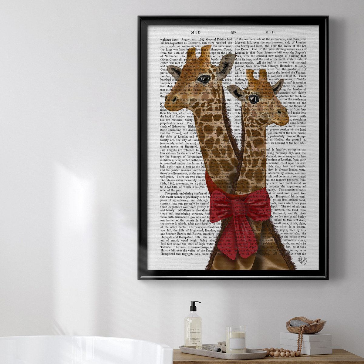 Trinx Giraffes And Bow Giraffes And Bow - Picture Frame Print on Canvas | Wayfair