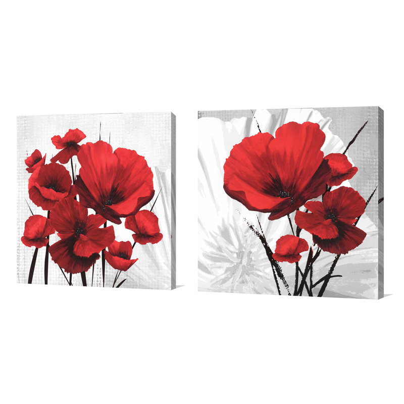 Ebern Designs Big Red Poppies I On Canvas 2 Pieces Graphic Art ...