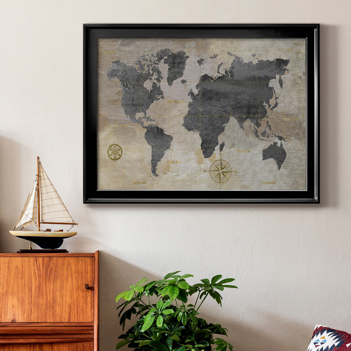 Red Barrel Studio® Modeled World Map - Picture Frame Print on Canvas ...