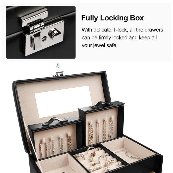 Homde Jewellery Box Girls Fully Locking Organizer For Necklace Earrings ...