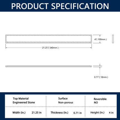 PROOX 21.25" Wide White Engineered Stone Side Splash For Vanity Sink ...