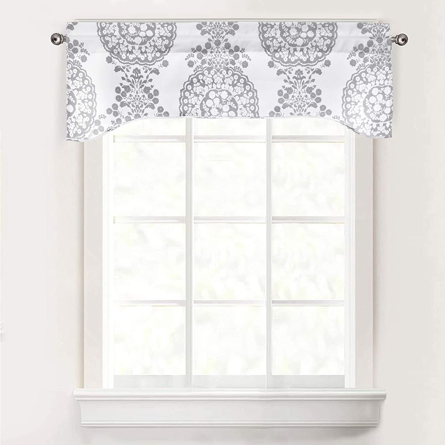 Bungalow Rose Damask Swag 52'' W Window Valance in Gray/White | Wayfair