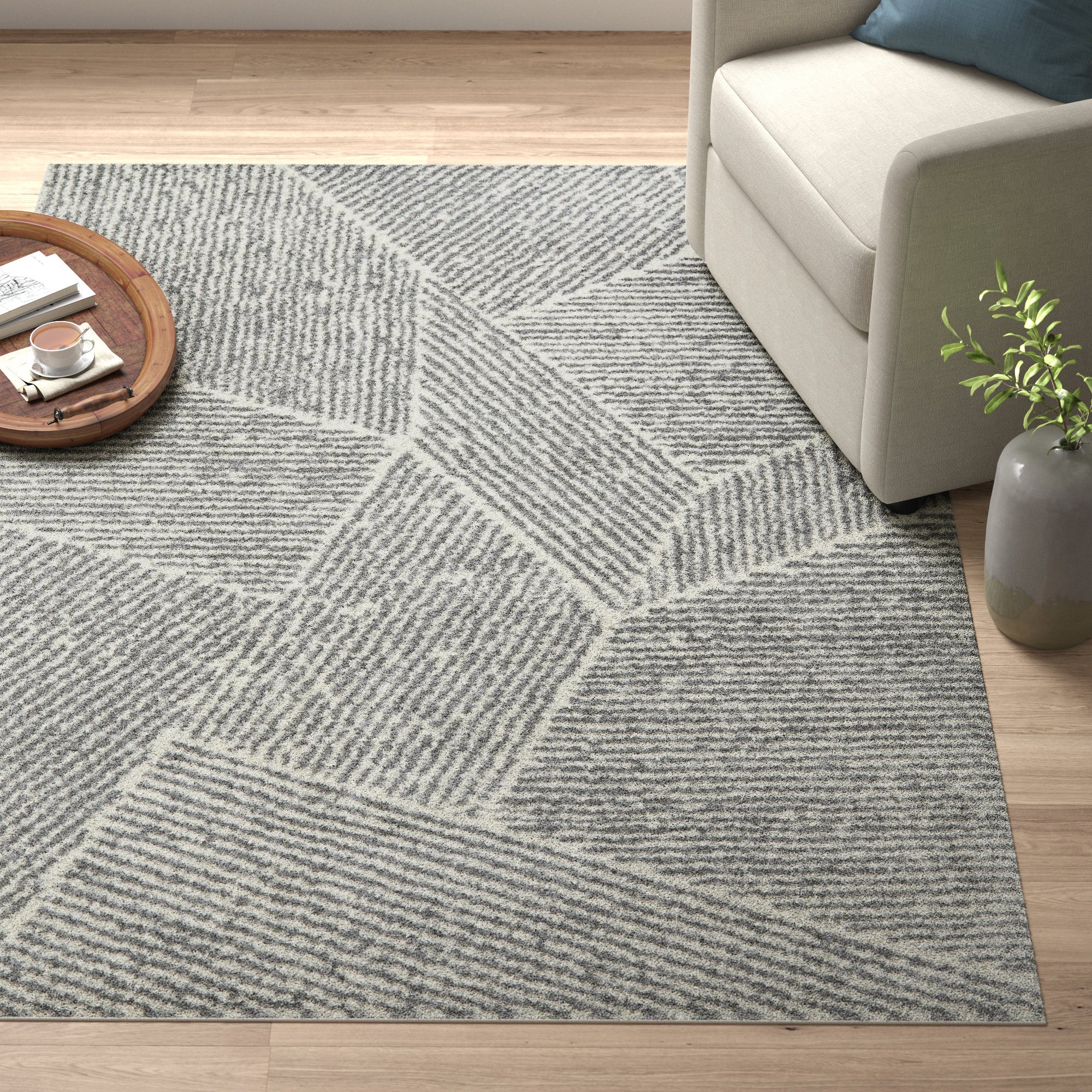 Hashtag Home Kibler Striped Machine Woven Charcoal Area Rug & Reviews ...