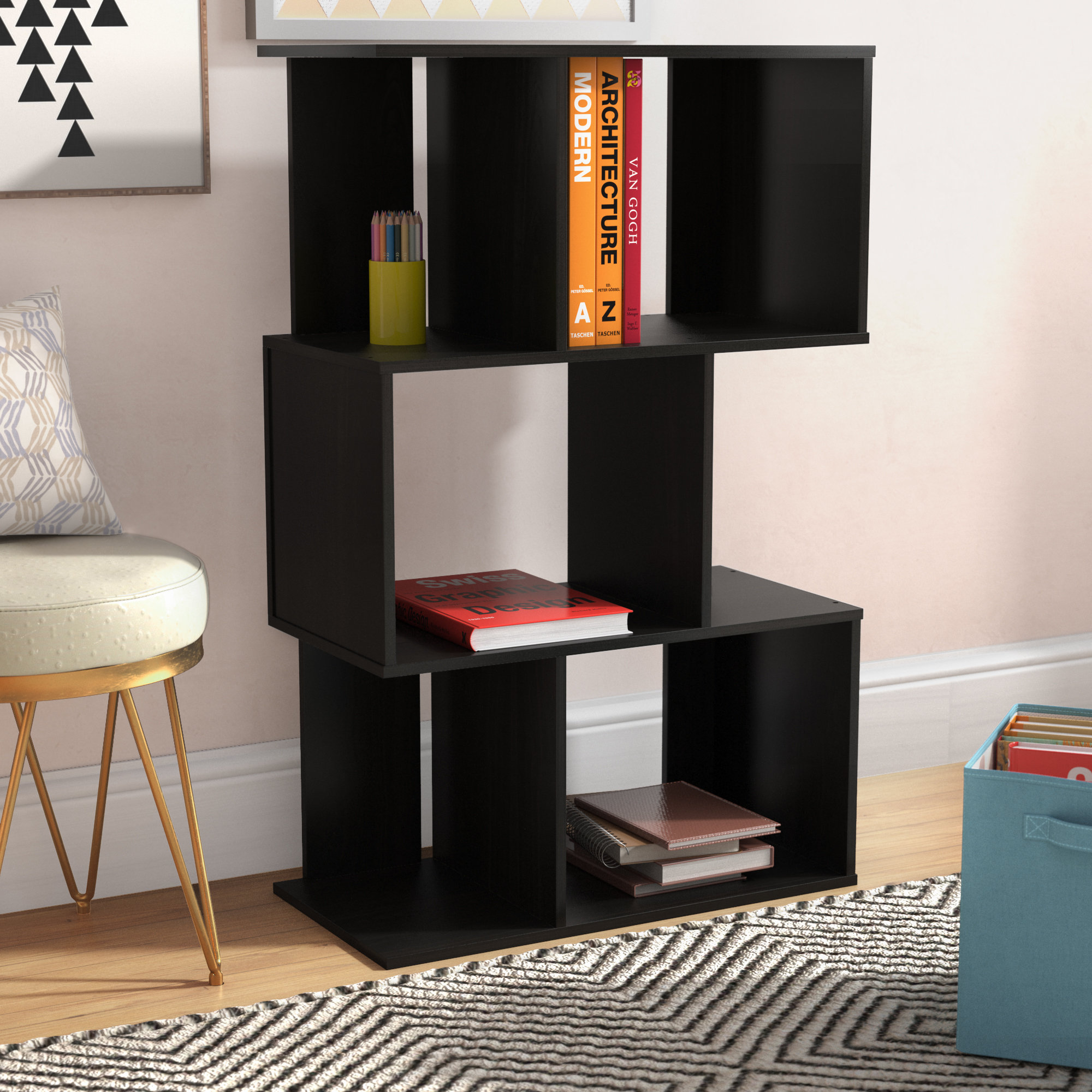 Ebern Designs Artiaga Geometric Bookcase & Reviews | Wayfair