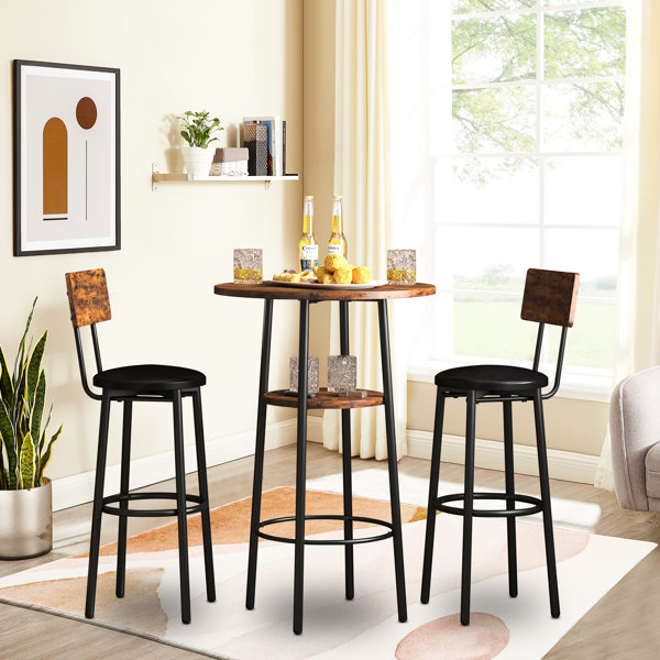 17 Stories 3-Piece Bar Table Set for 2, 2-Tier Round Bistro Dining ...