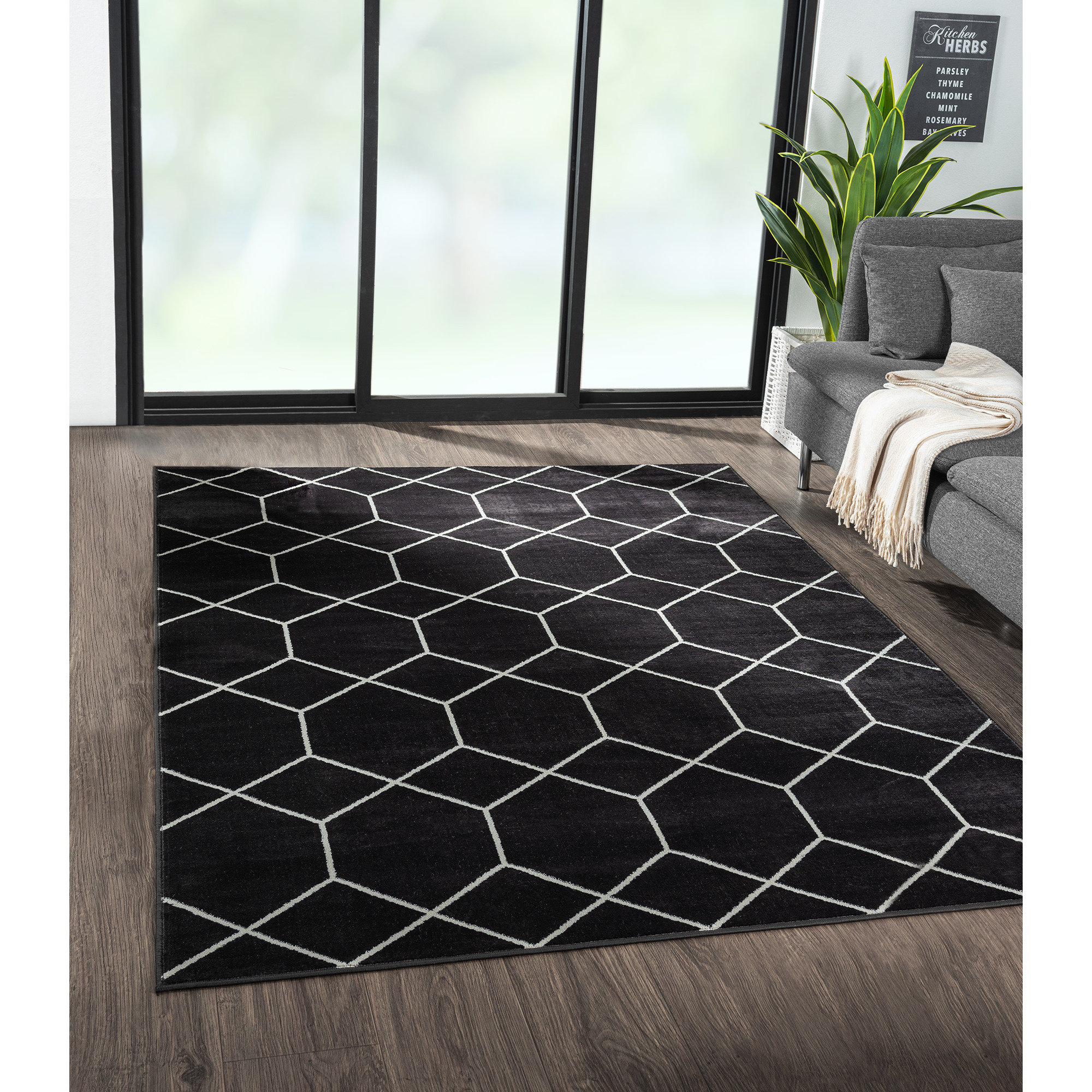 George Oliver Gillison Performance Black/Cream Rug | Wayfair