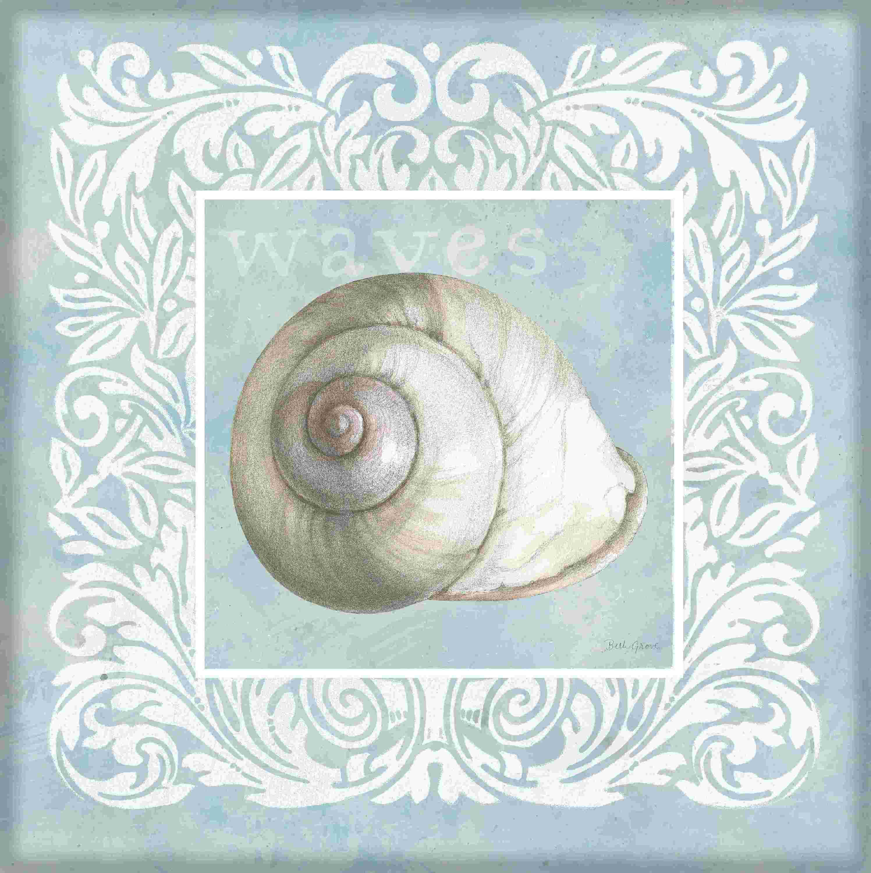 Highland Dunes Sandy Shells Blue On Blue Snail by Beth Grove - on | Wayfair