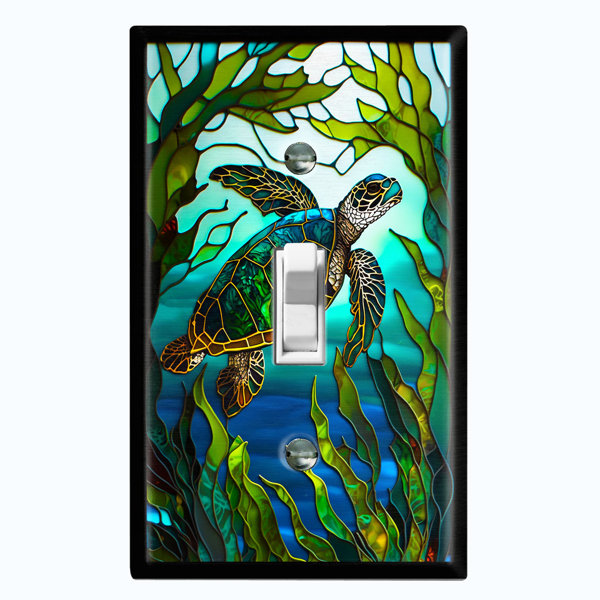 WorldAcc Cute Turtle Glass Art Print 1-Gang Toggle Light Switch Wall ...