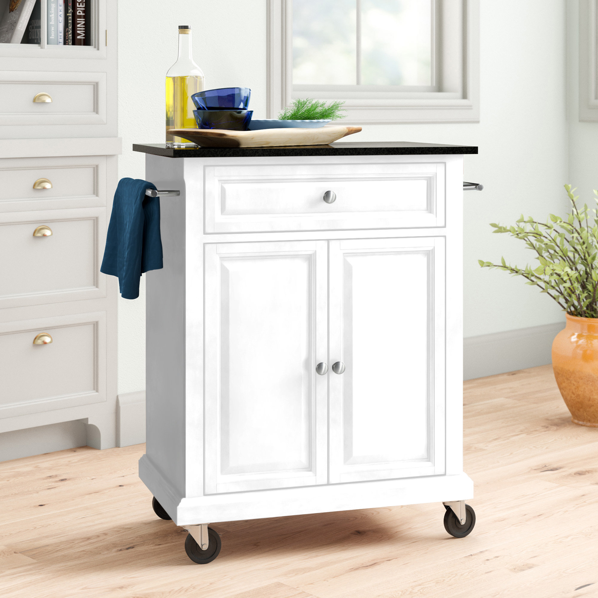 Three Posts™ Hedon 31'' Wide Rolling Kitchen Cart with Granite Top ...